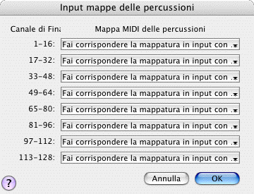 Input mappe delle percussioni (finestra di dialogo)